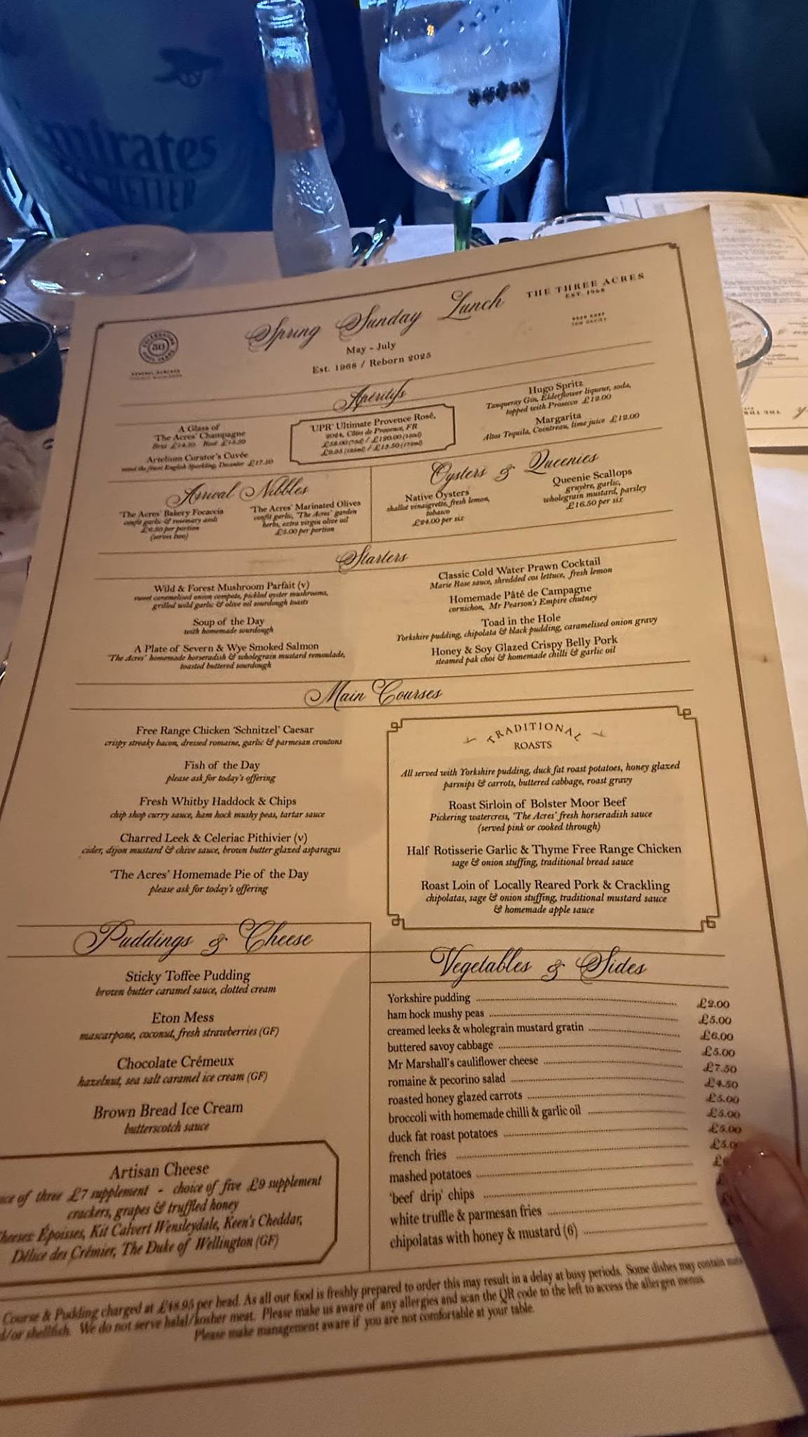 Menu at Three Acres Inn & Restaurant, Huddersfield, Three Acres Inn