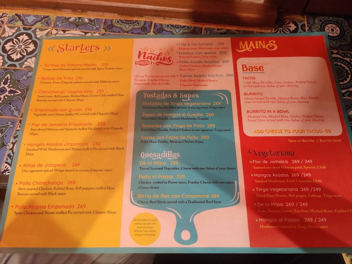 Menu at Tinga, Chennai
