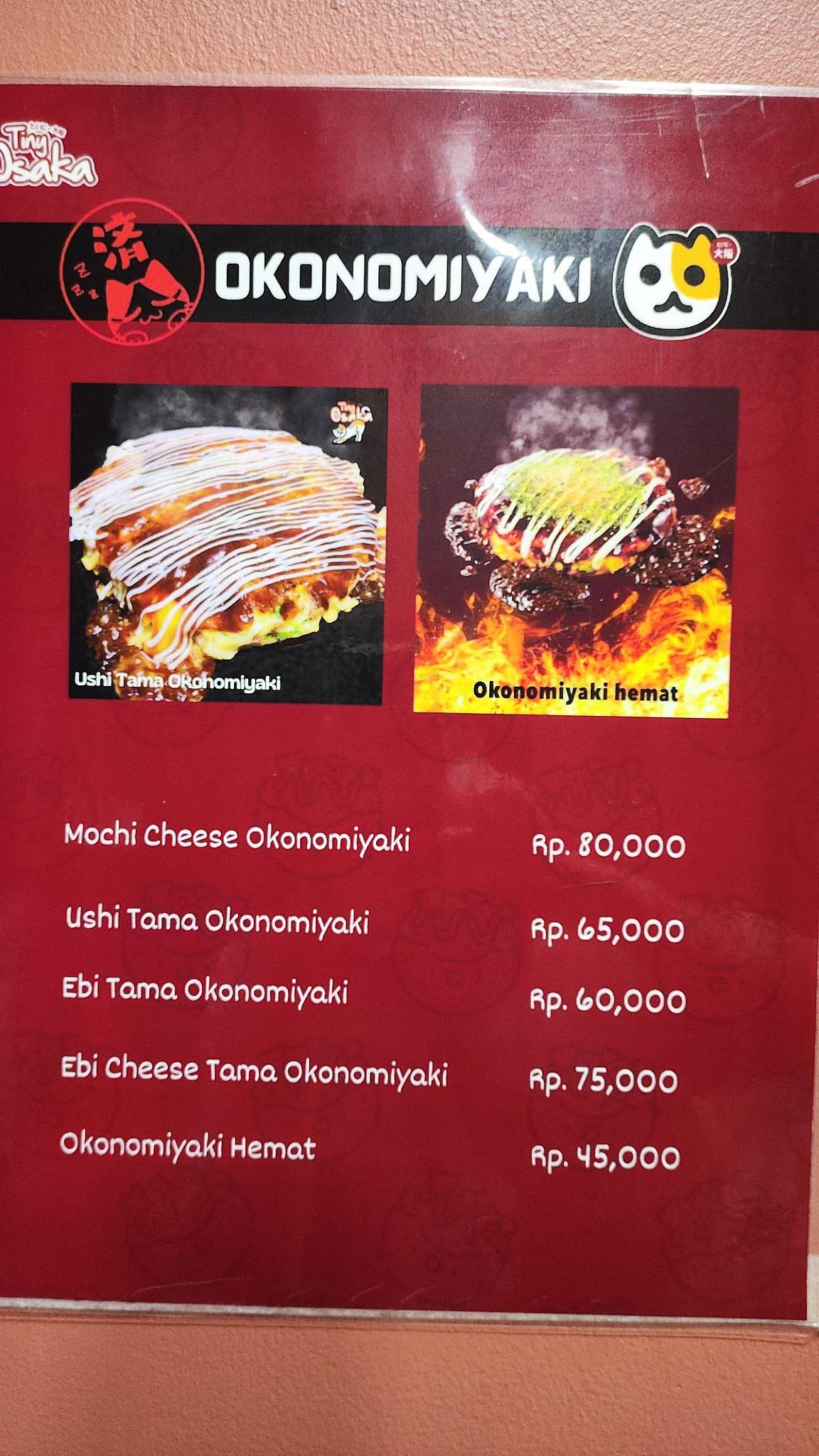 Menu at Tiny Osaka Kelapa Gading restaurant, North Jakarta