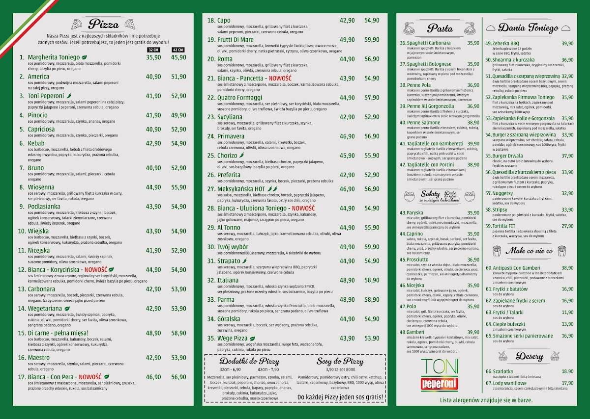 Carta del restaurante Toni Pepperoni, Augustow