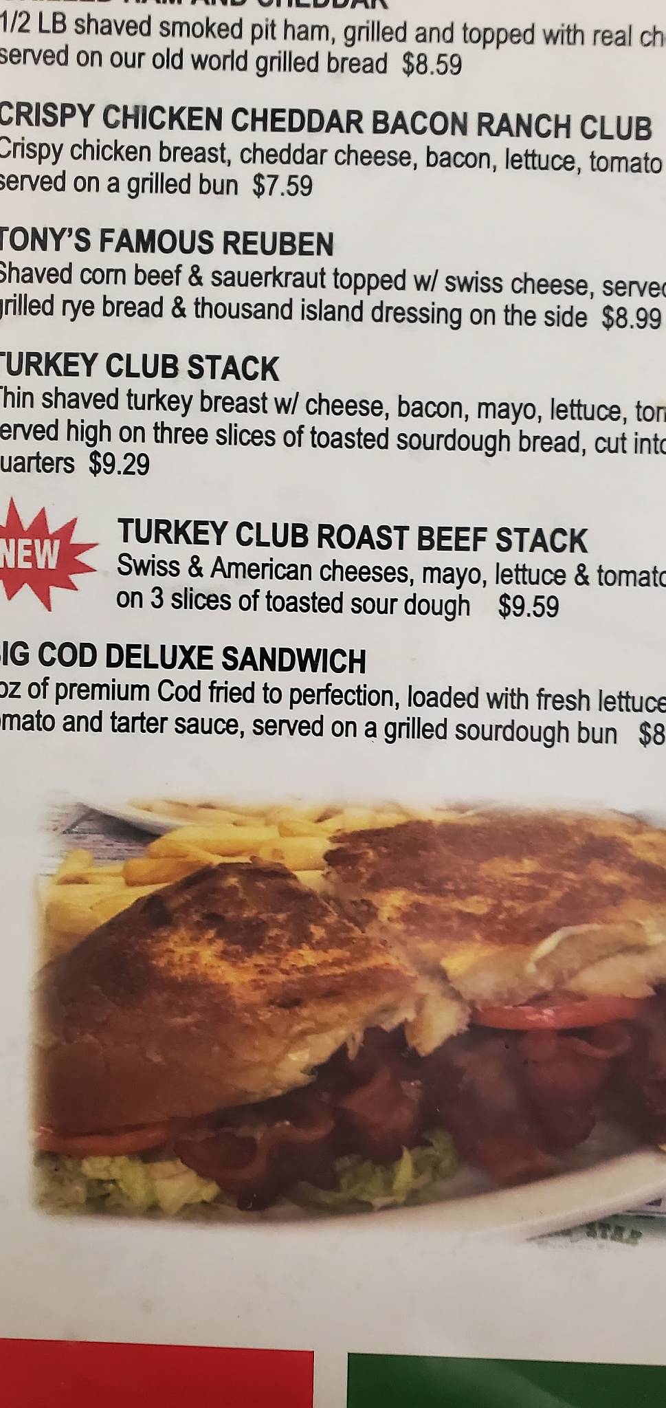 Menu at Tony’s of Shields restaurant, Thomas Township, Gratiot Rd