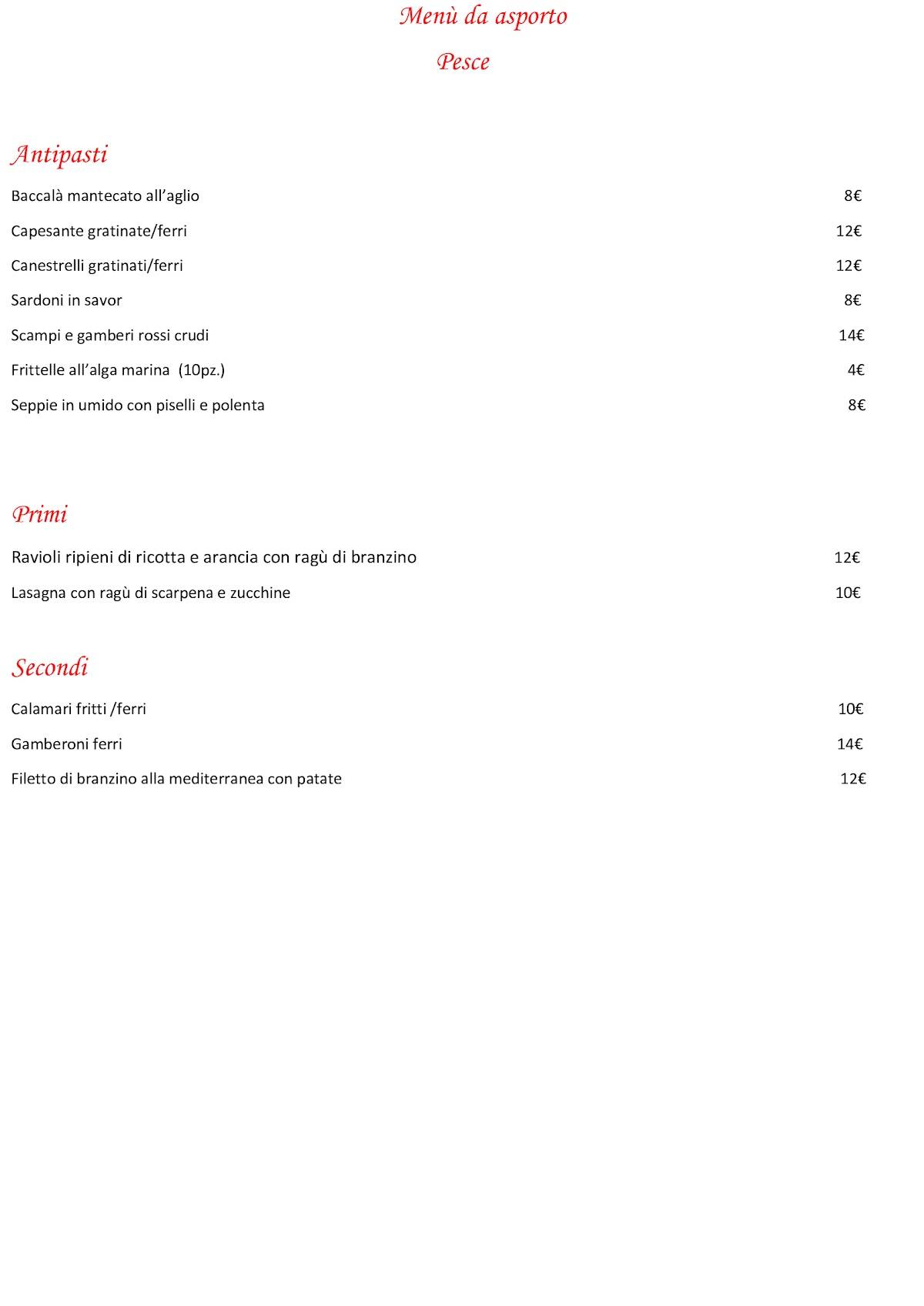 Menu au Trattoria Contovello (Ex Sociale) restaurant, Prosecco