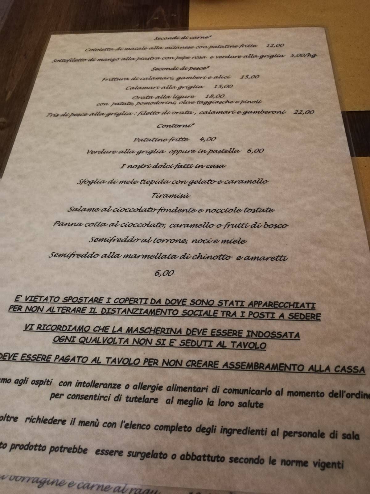 Speisekarte von Trattoria Dei Caruggi restaurant, Pietra Ligure