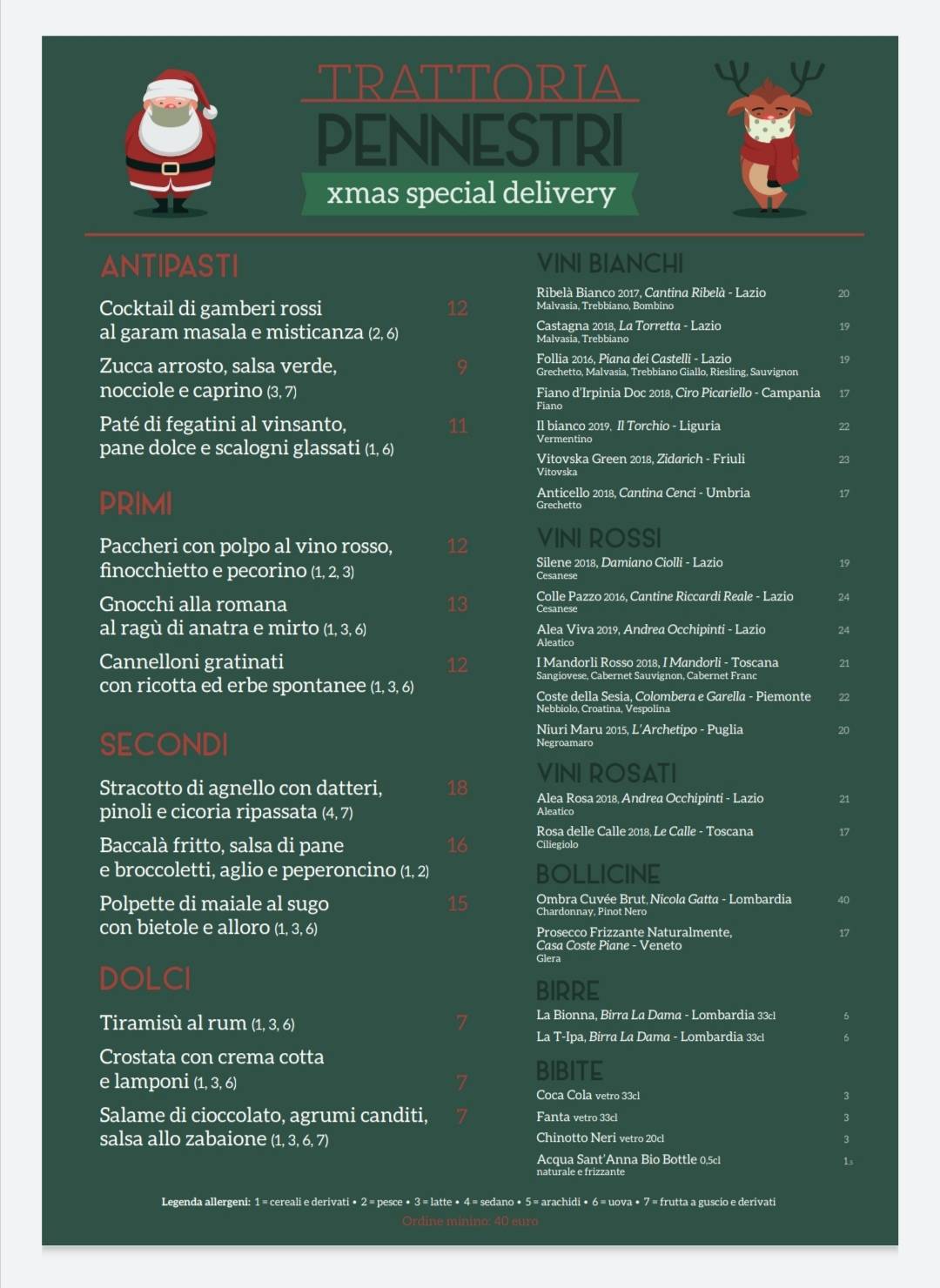 Menu at Trattoria Pennestri restaurant, Rome