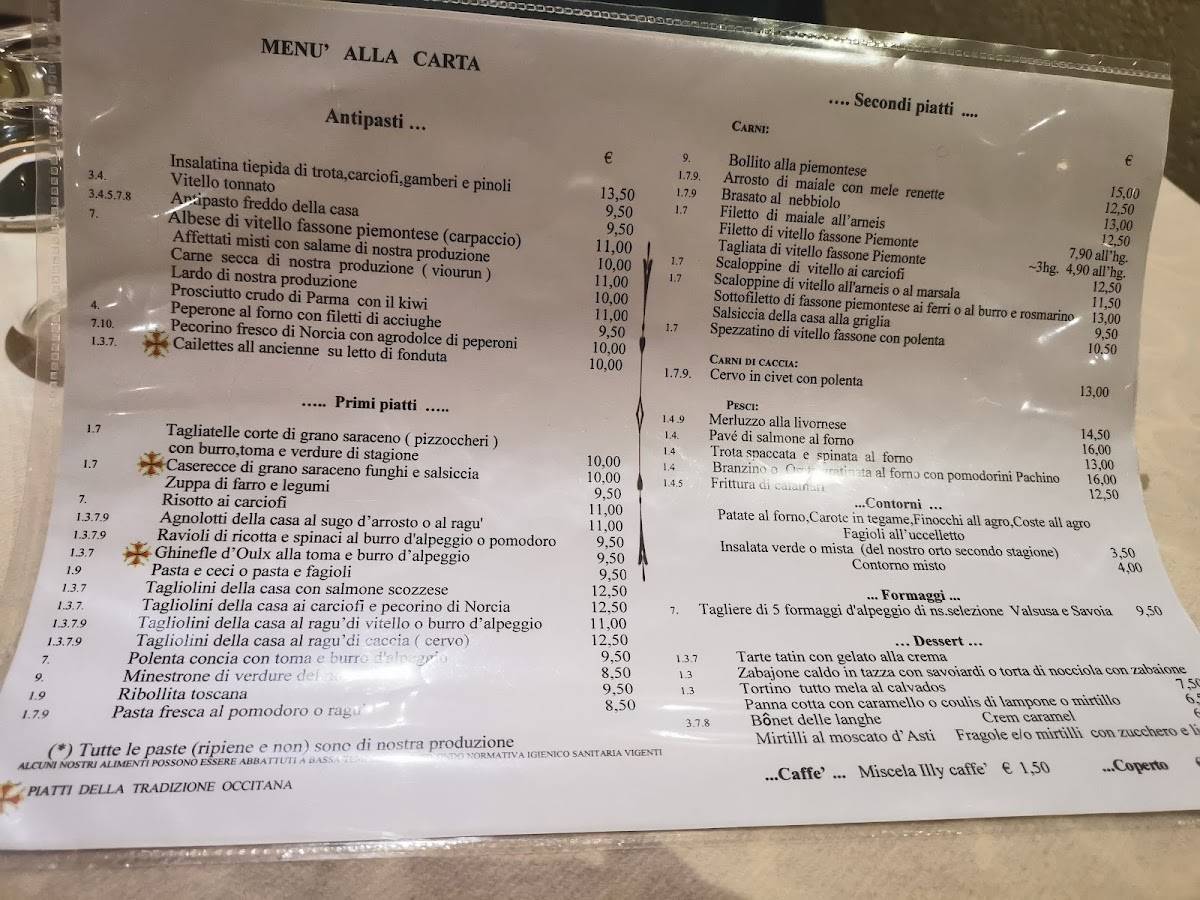 Menu da Trattoria Da Cecilia ristorante, Oulx