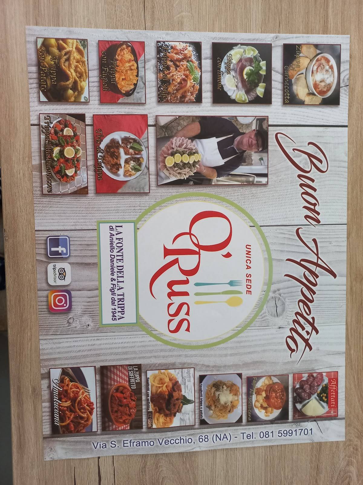 Speisekarte von Tripperia O'Russ Napoli restaurant, Neapel
