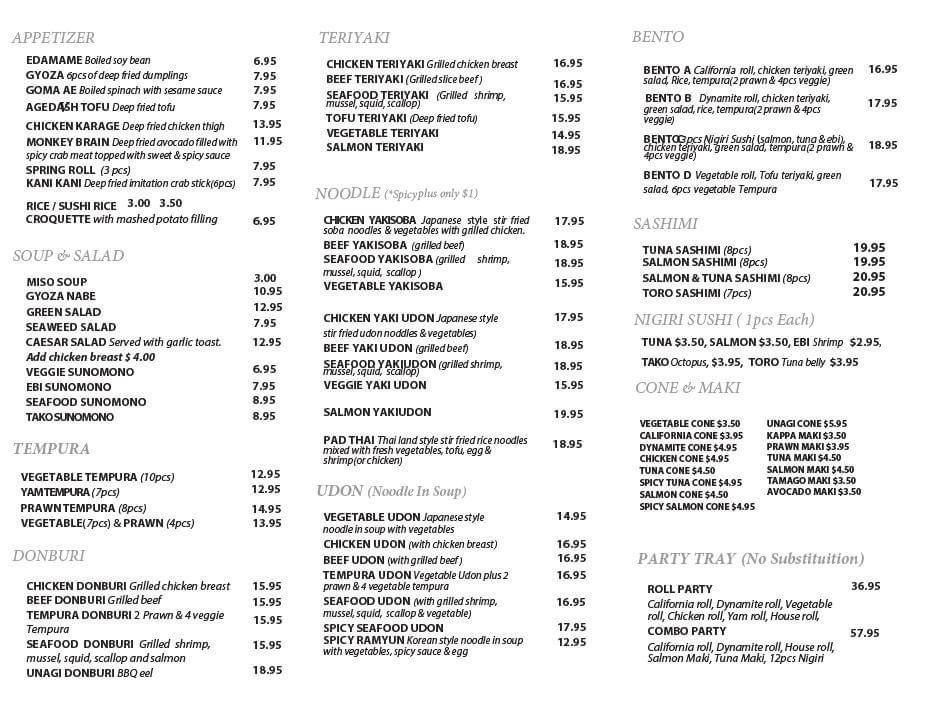 Menu at U-Thi Sushi & Grill restaurant, Chase
