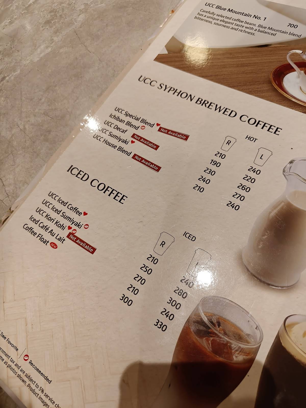 Carta de UCC Cafe Terrace Davao, Dávao