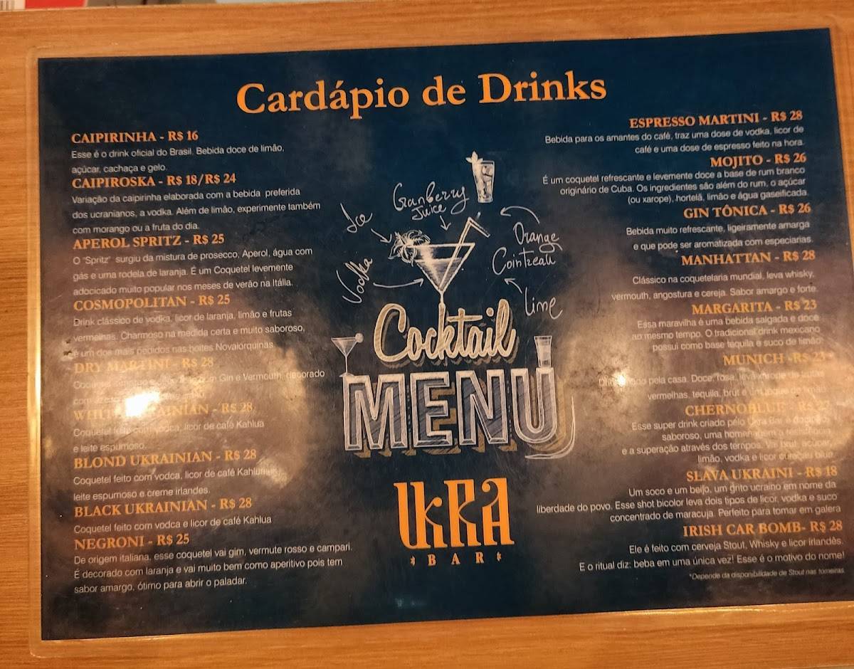 Menu em Ukra Bar, Curitiba