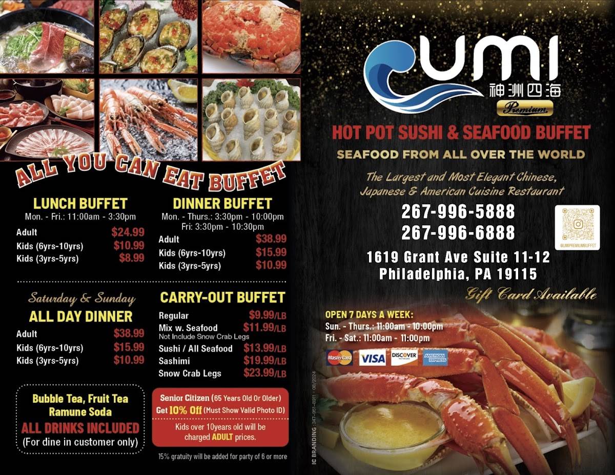 Menu at Umi Hot Pot Sushi & Seafood Buffet restaurant, Philadelphia