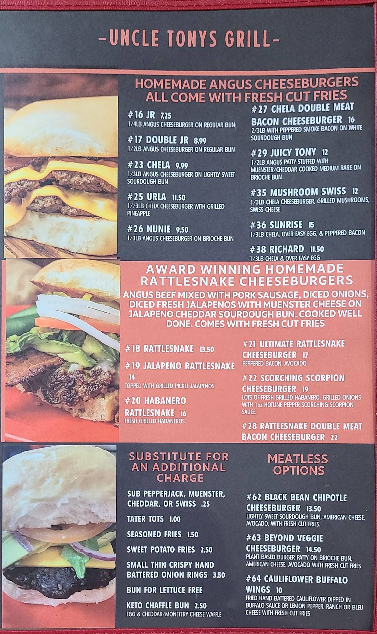 Menu at Uncle Tony's Cafe, Spring, 314 Sawdust Rd #108