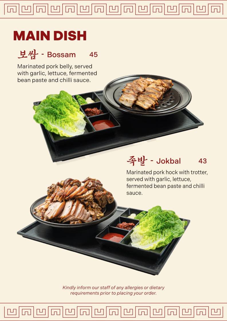 Menu at Uncle Yoon Korean restaurant, Melbourne