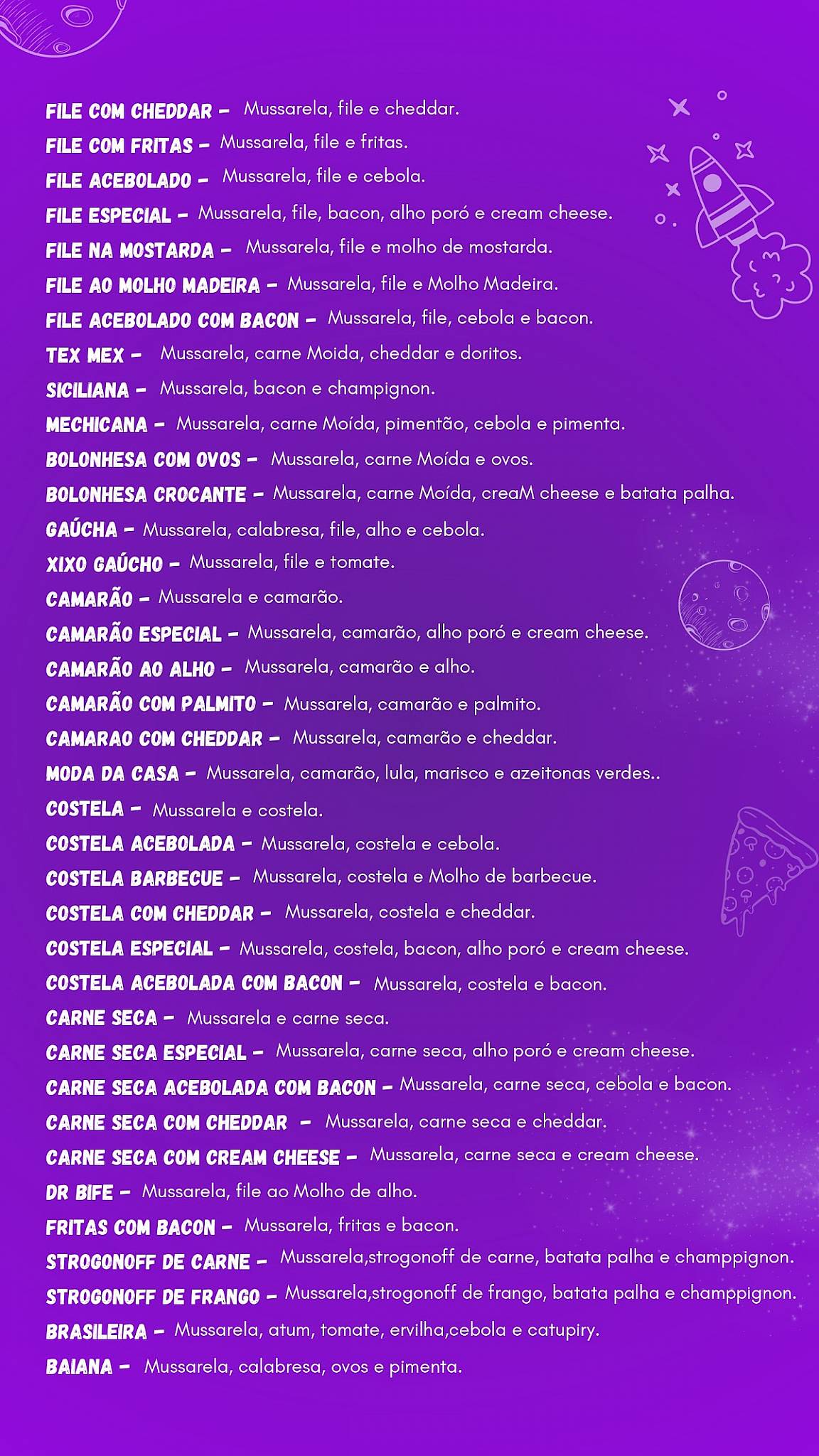Menu em Universo Mágico - Pizzaria Temática, Joinville