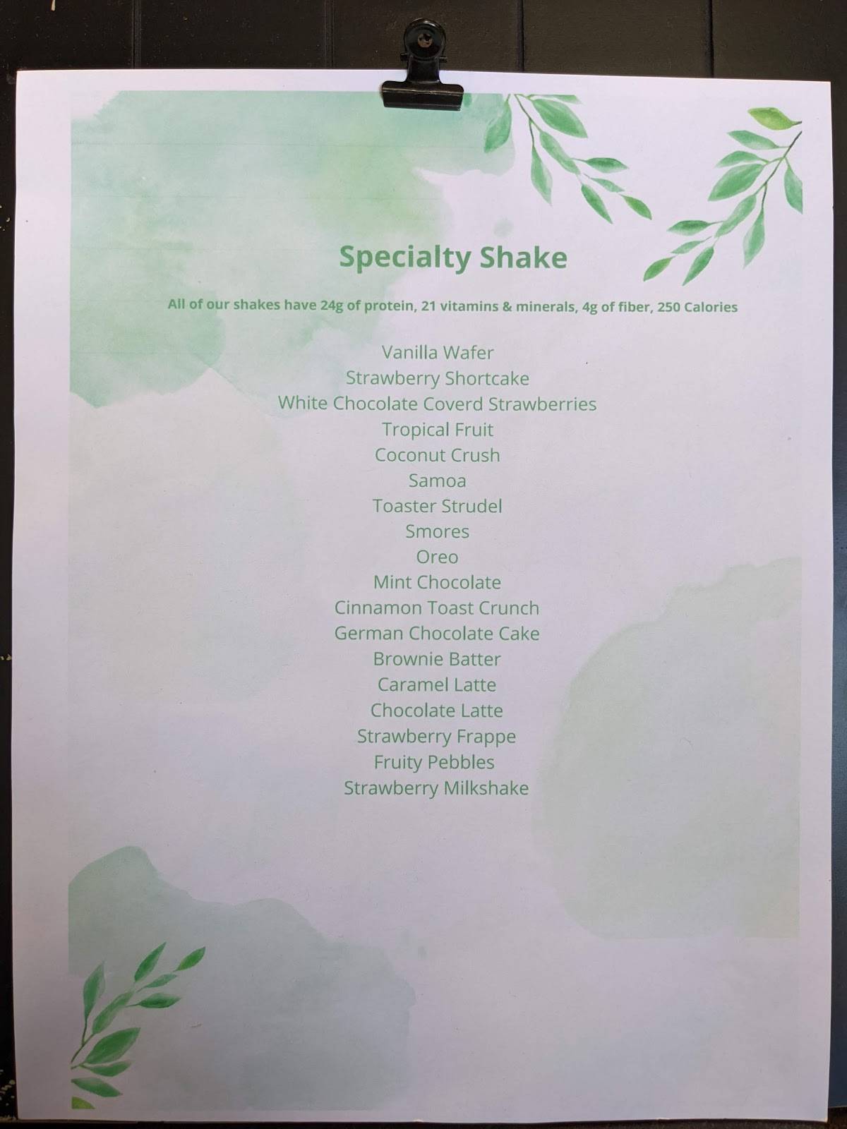 Menu at Utopia Nutritional Blends restaurant, Wyoming
