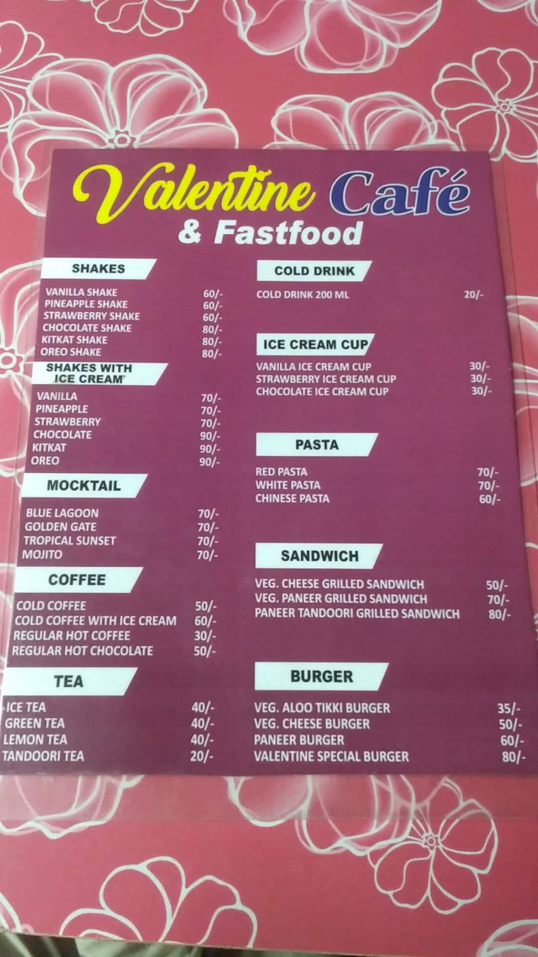 Menu at Valentine Cafe & Fastfood, Jaipur, RV46+QGV