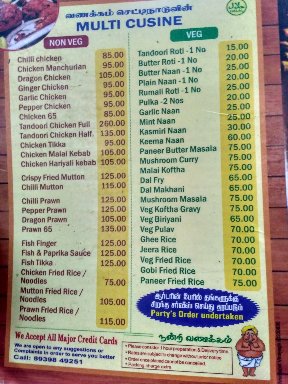Menu at Vanakkam Chettinad Non Veg Restaurant, Chennai