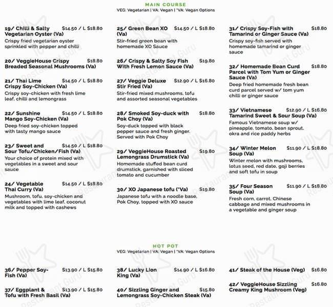Menu at Veggie House Vegan & Vegetarian Restaurant, Canley Vale