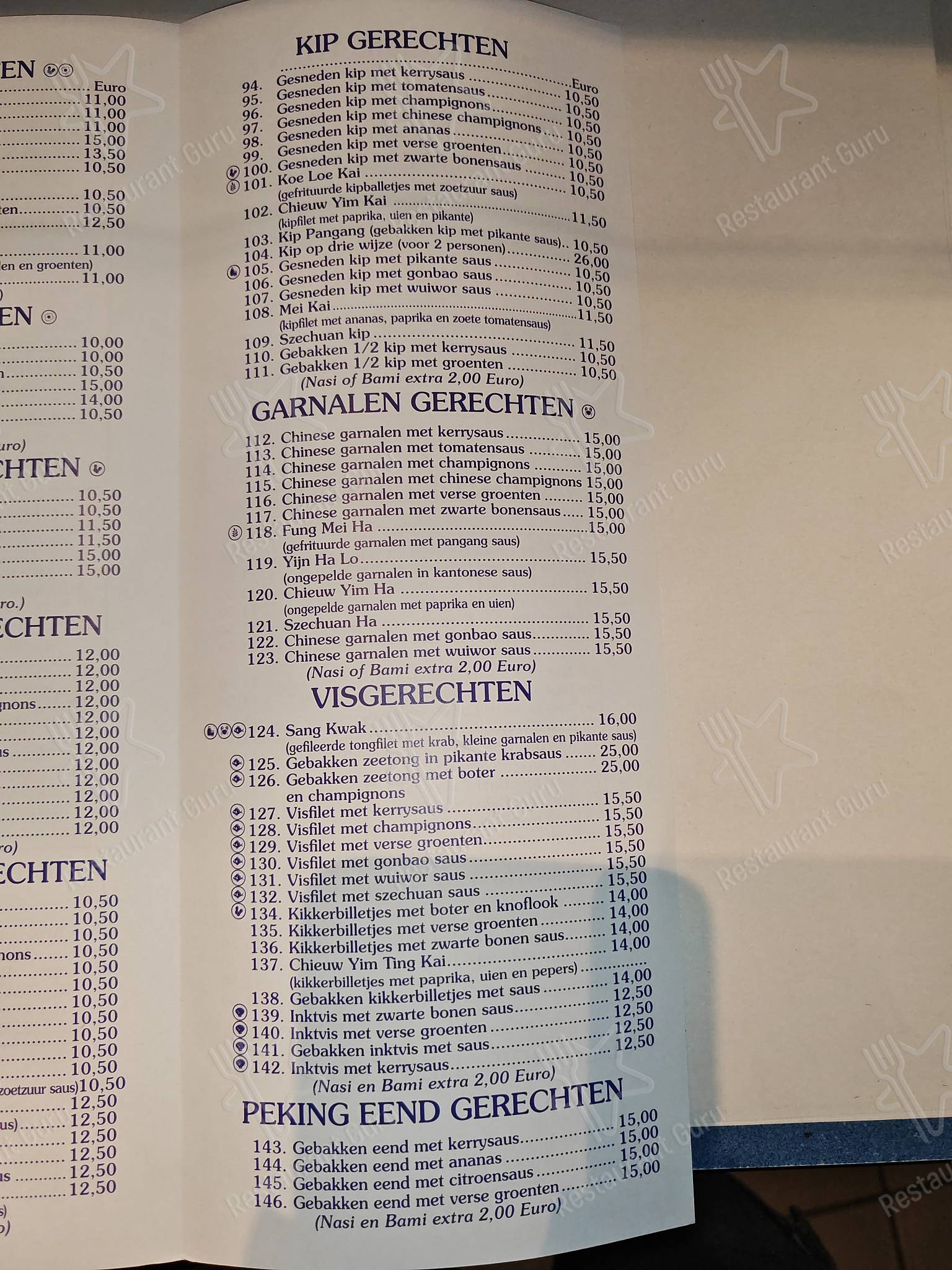 Menu at Victory restaurant, Turnhout