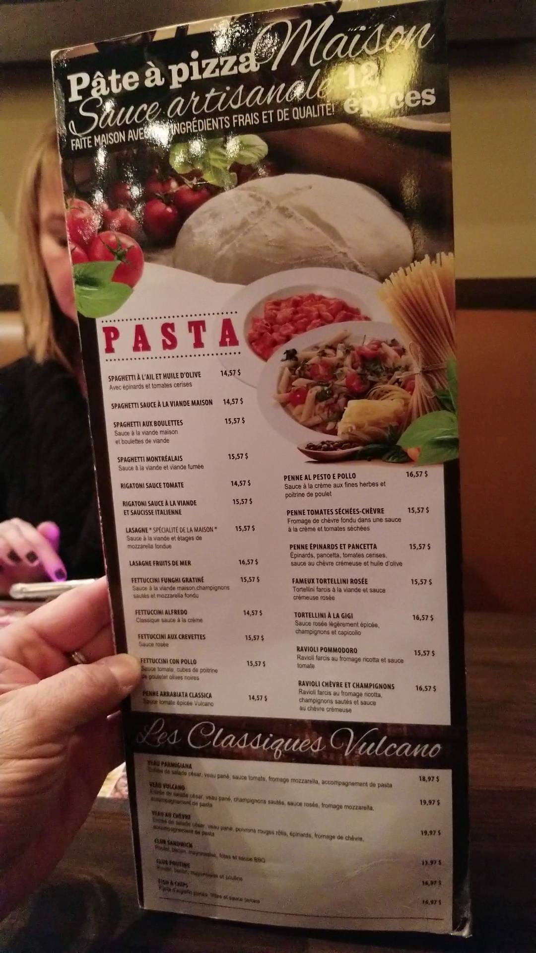 Menu au Restaurant Vulcano, Mascouche