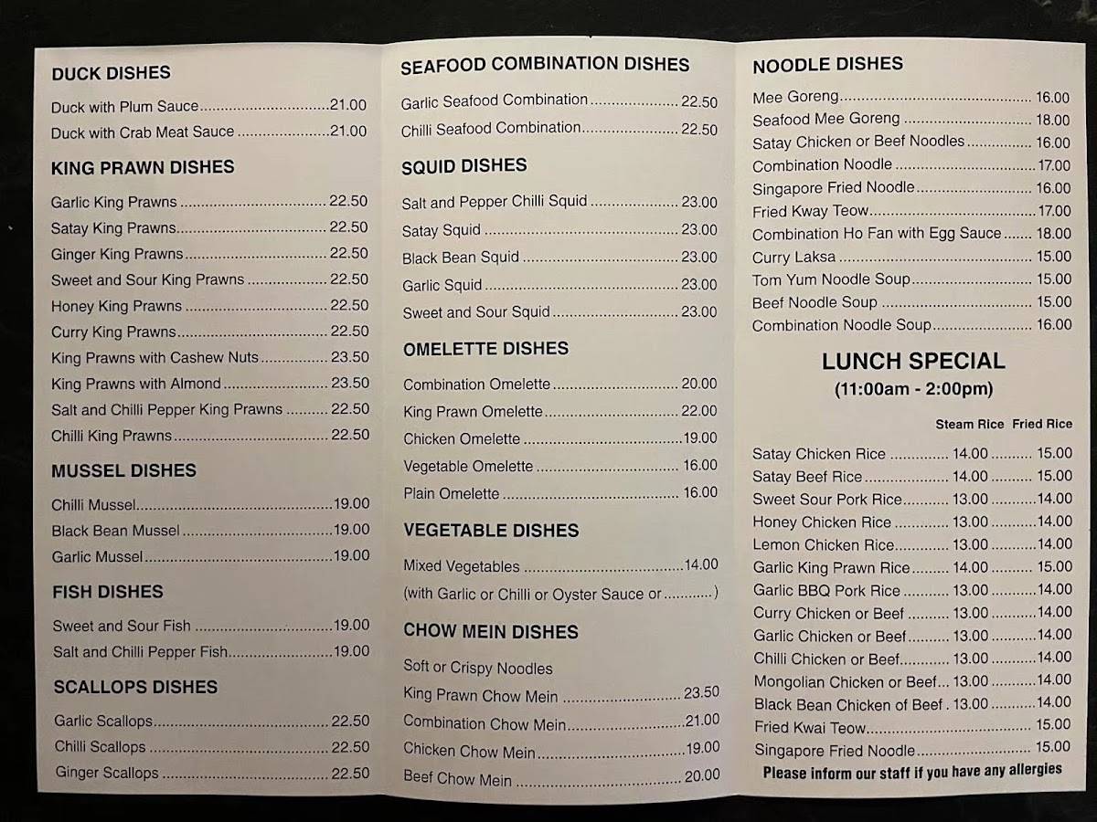 Menu at WA Chinese Café & Restaurant, Albany