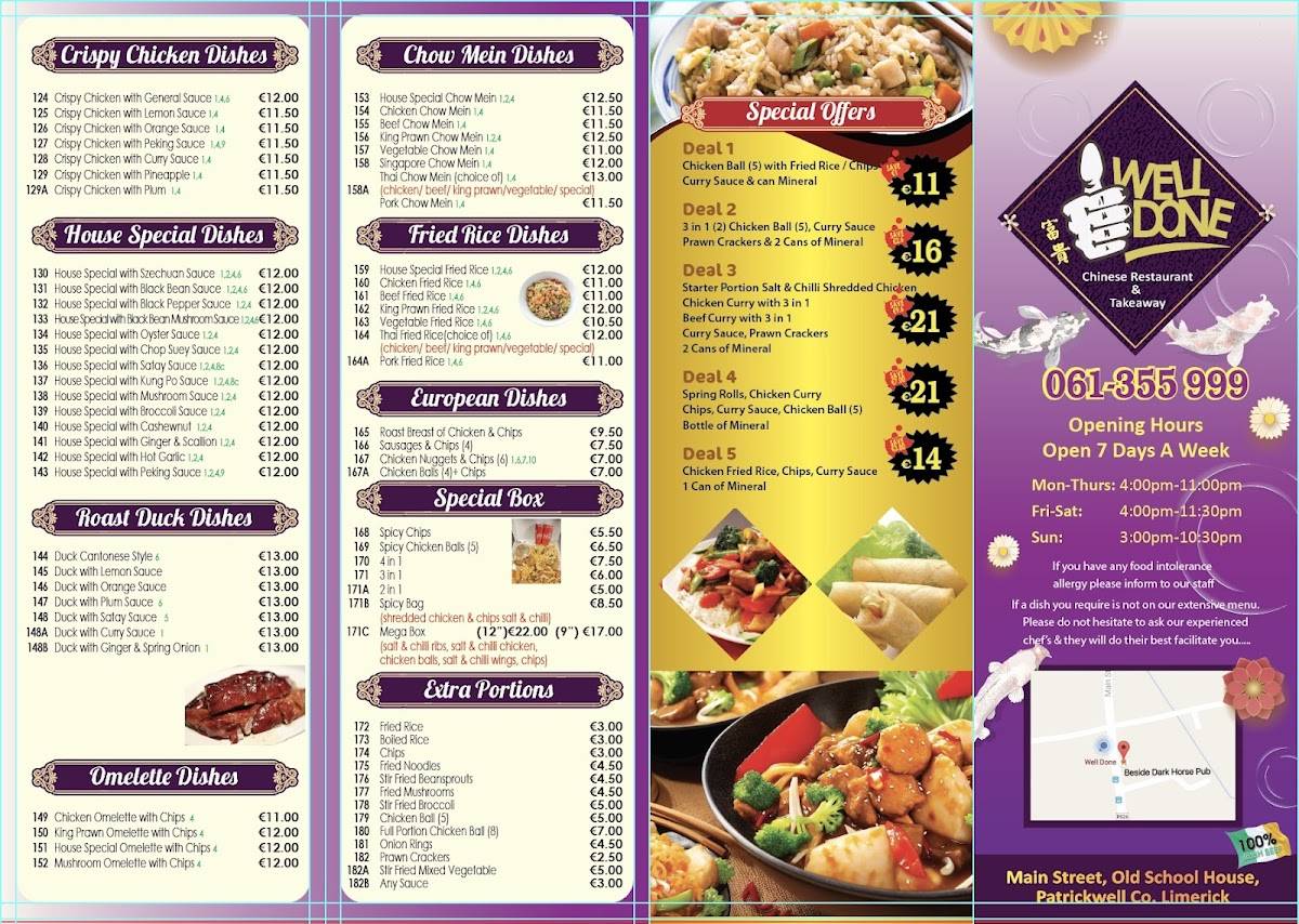 Menu at Well Done restaurant, Patrickswell