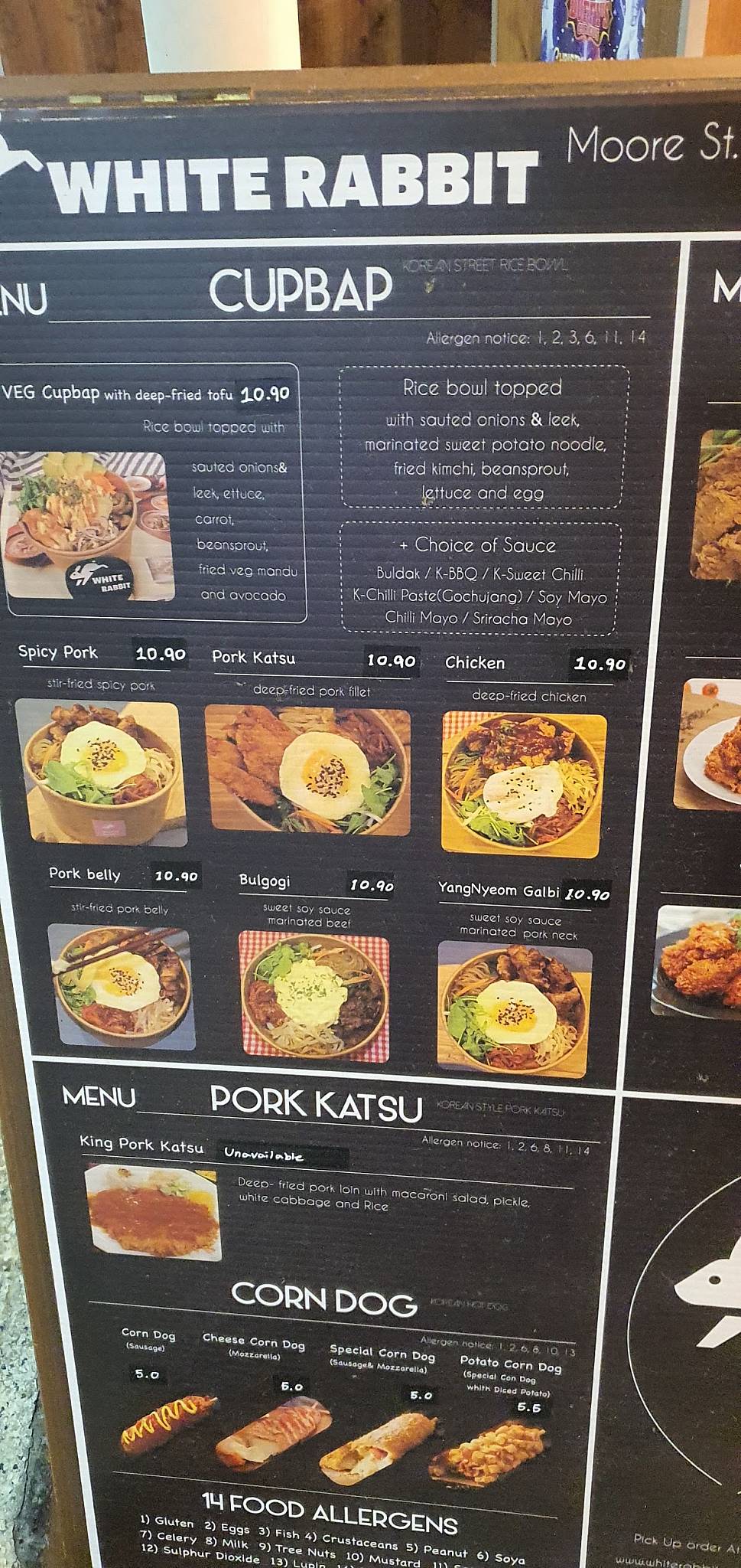 Menu at White Rabbit Korean Street Food (Moore St.) restaurant, Dublin