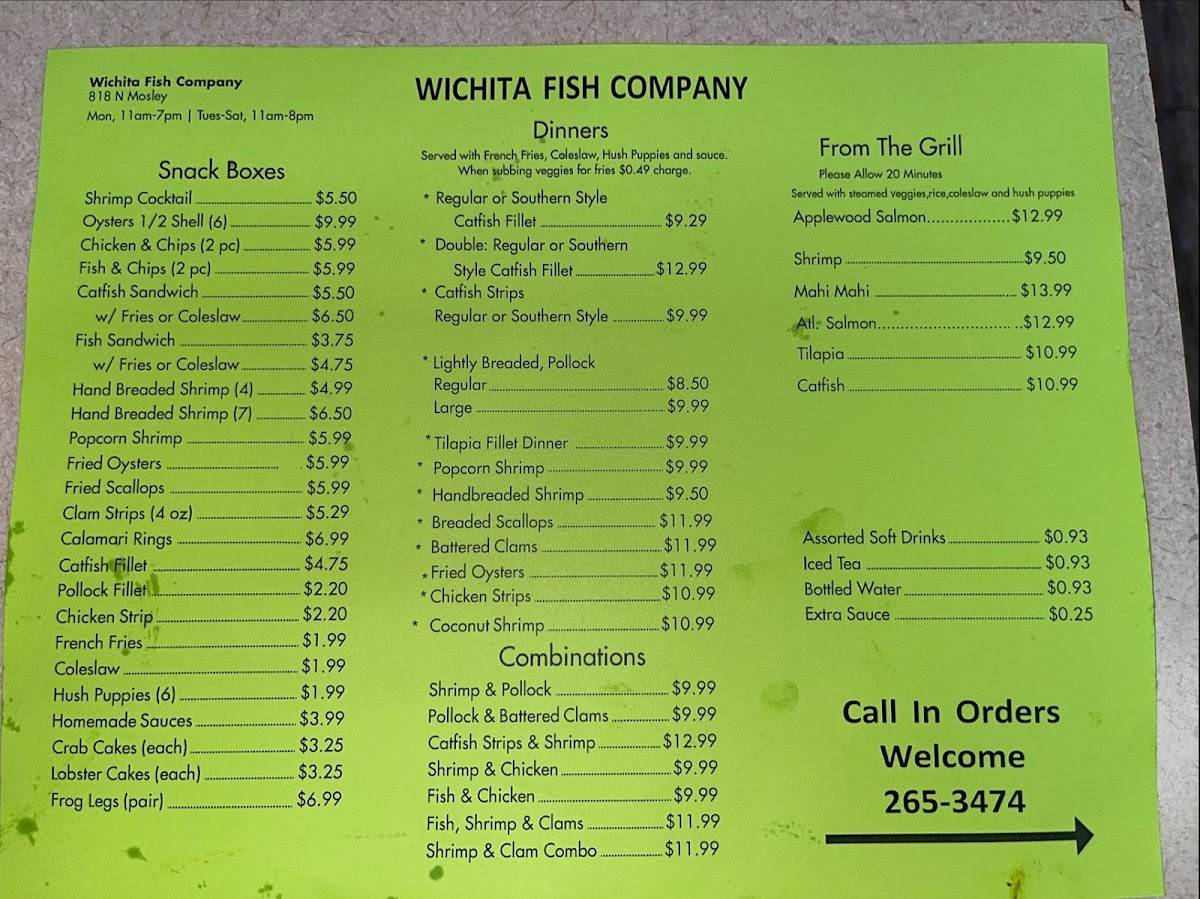 Menu at Wichita Fish Co restaurant, Wichita, 818 N Mosley St