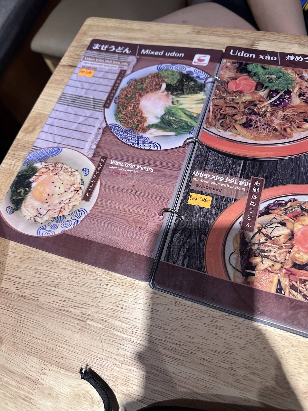 Menu at Wokku Udon Cuu Long restaurant, Ho Chi Minh City