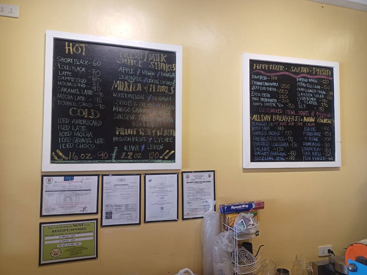 Menu at Z Cafe - Manila, Manila