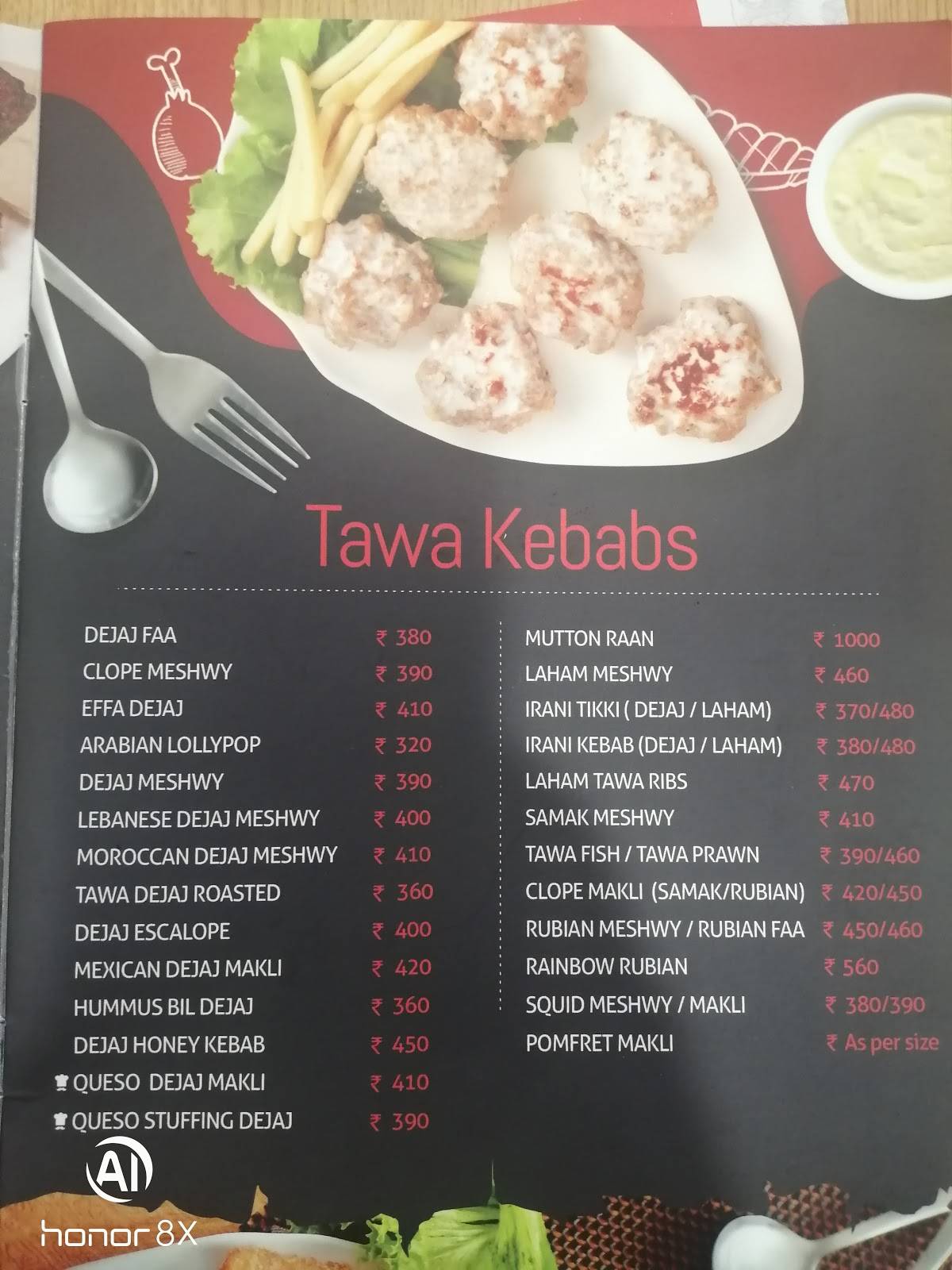 Menu at Zaitoon, Chennai, 1st Floor