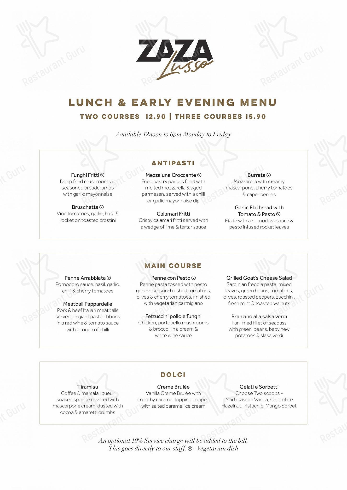 Menu at Zaza restaurant, Amersham