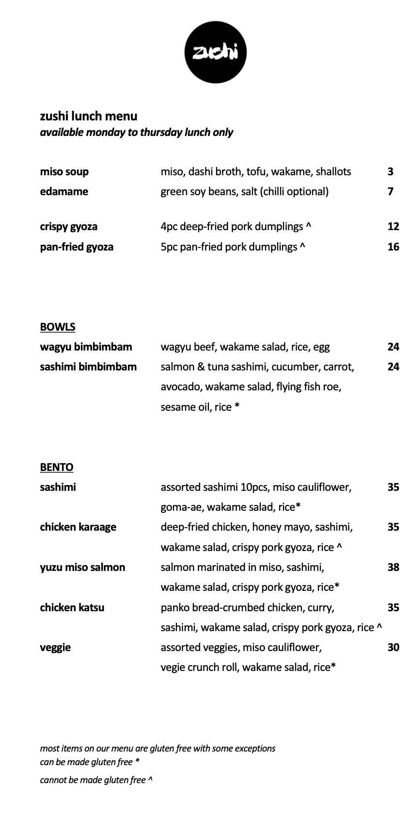 Menu at Zushi restaurant, Barangaroo, Barangaroo Alexander Shop 10 33 ...