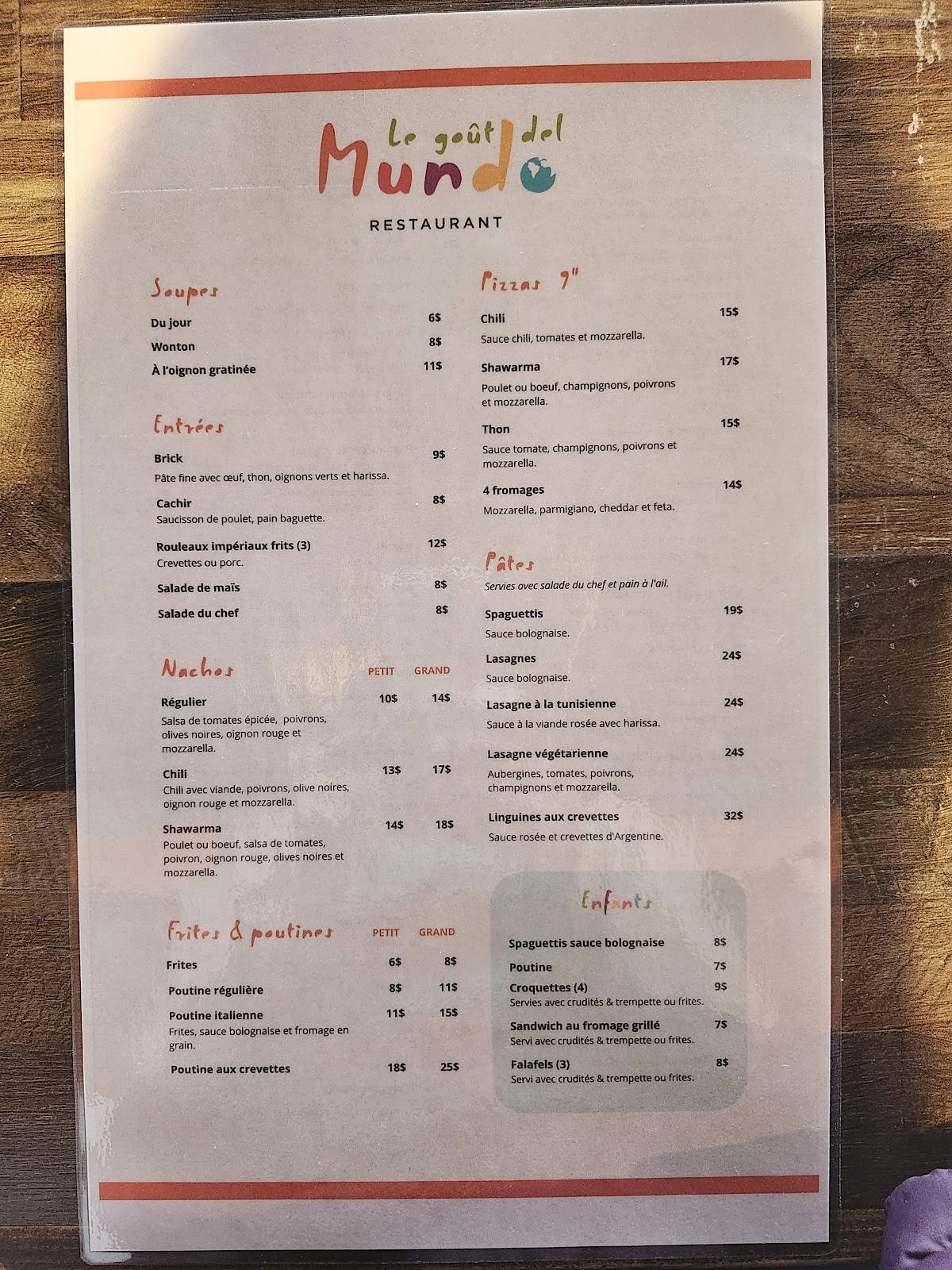 Menu at Restaurant le goût del mundo, Carleton-sur-mer