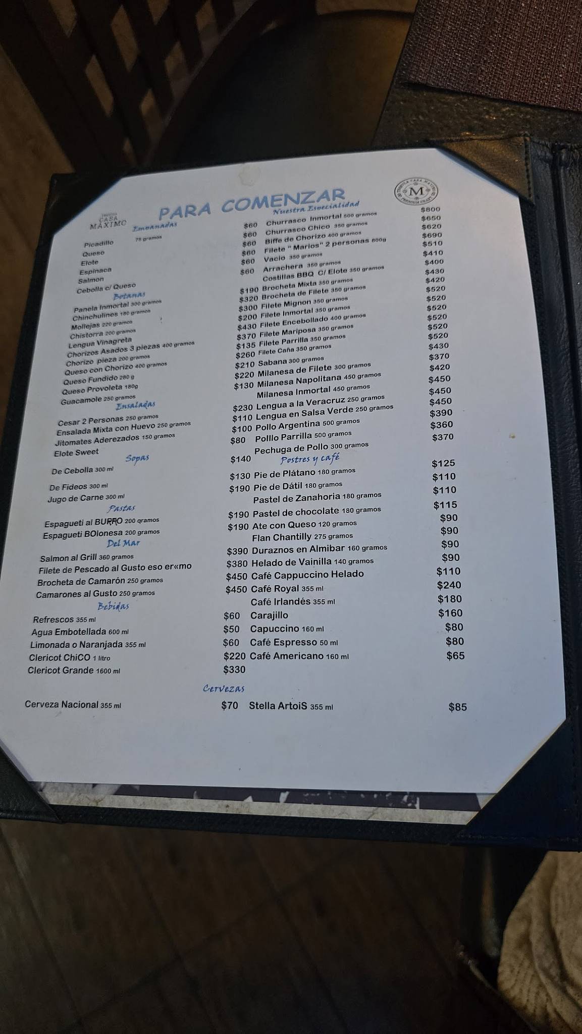 Carta de Los Inmortales Restaurant Bar, Zapopan