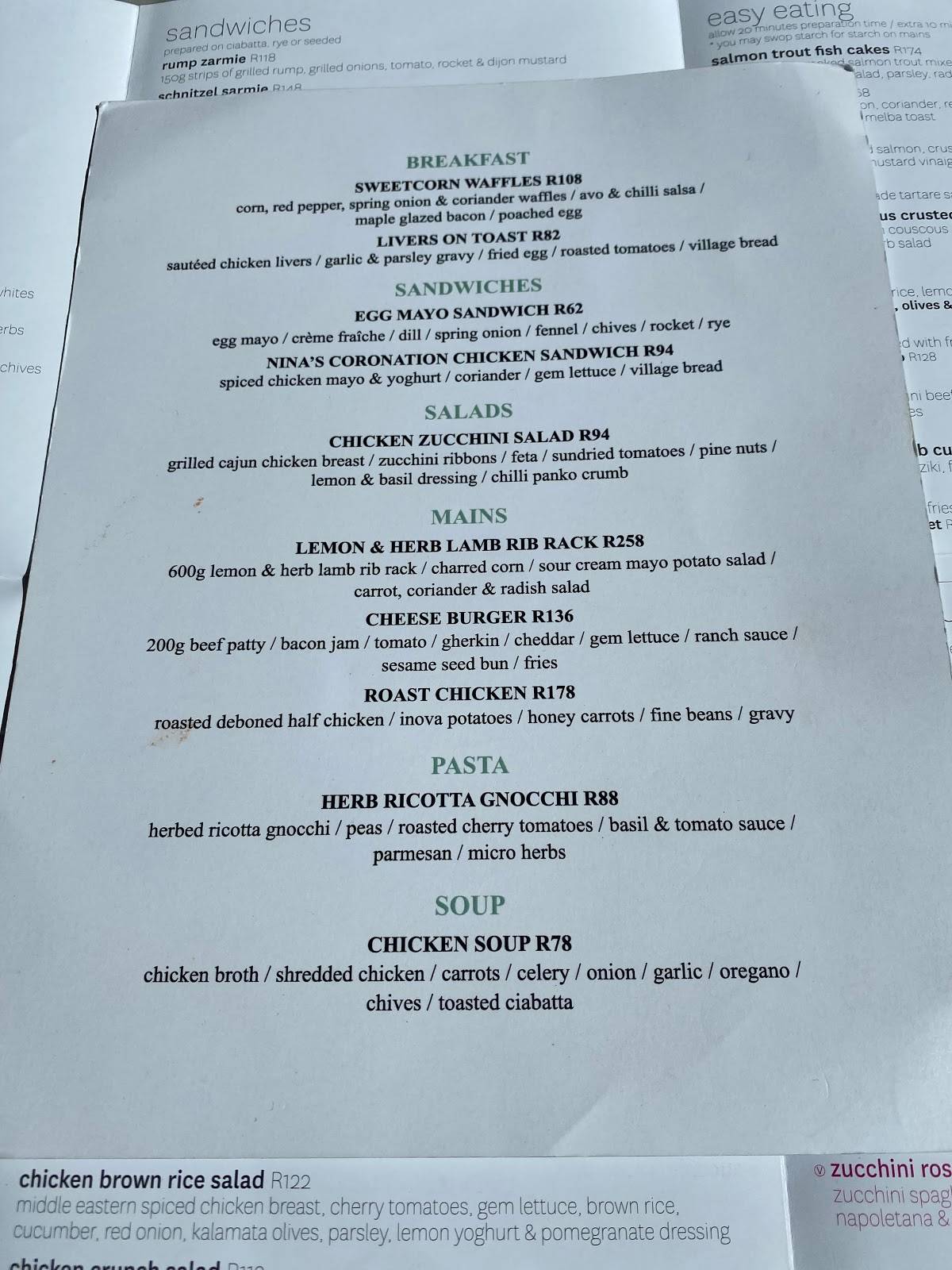 Menu at tashas Mall of Africa restaurant, Midrand, Mall of Africa