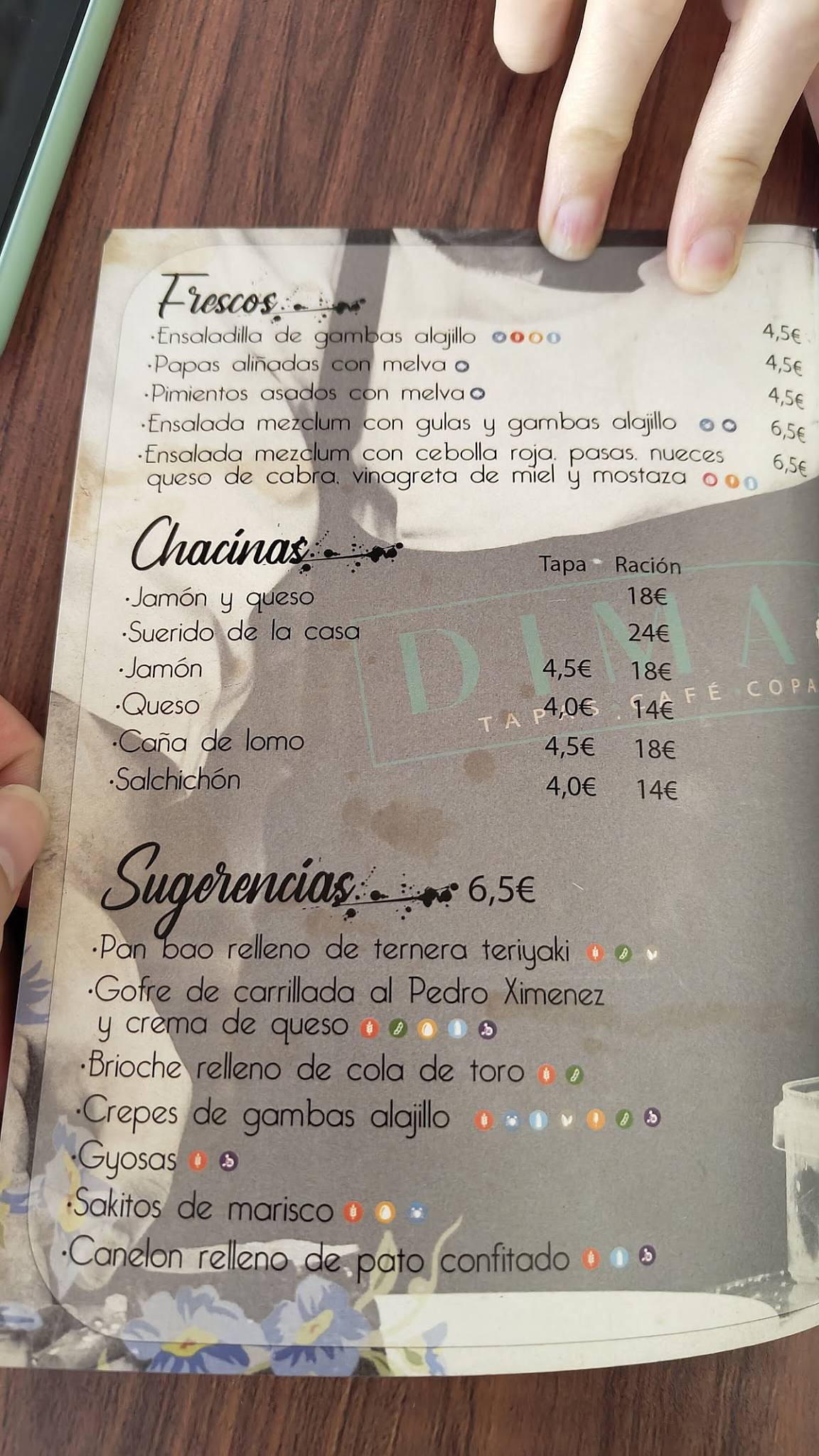 Carta de Restaurante Diman Tapas Café & Copas, Dos Hermanas