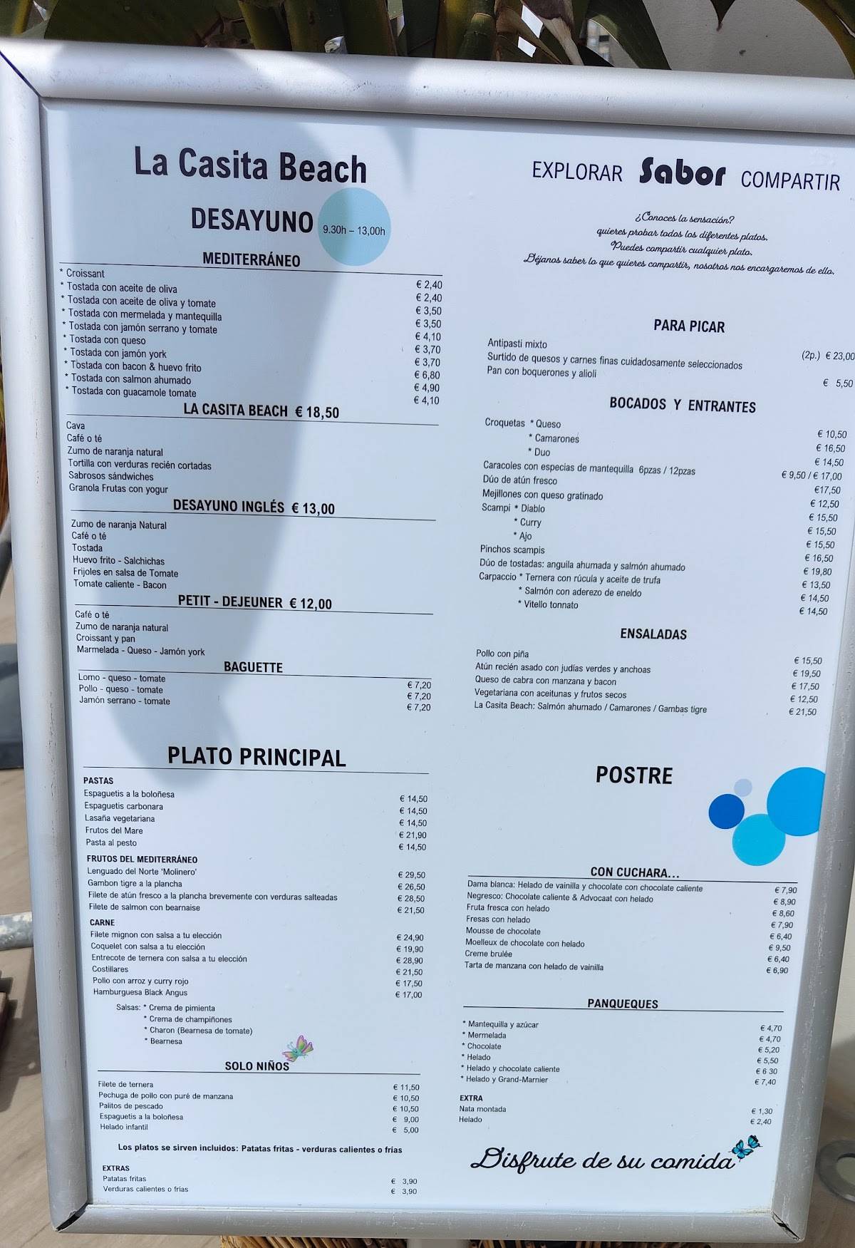Menu at Restaurante La Casita Beach, Calp