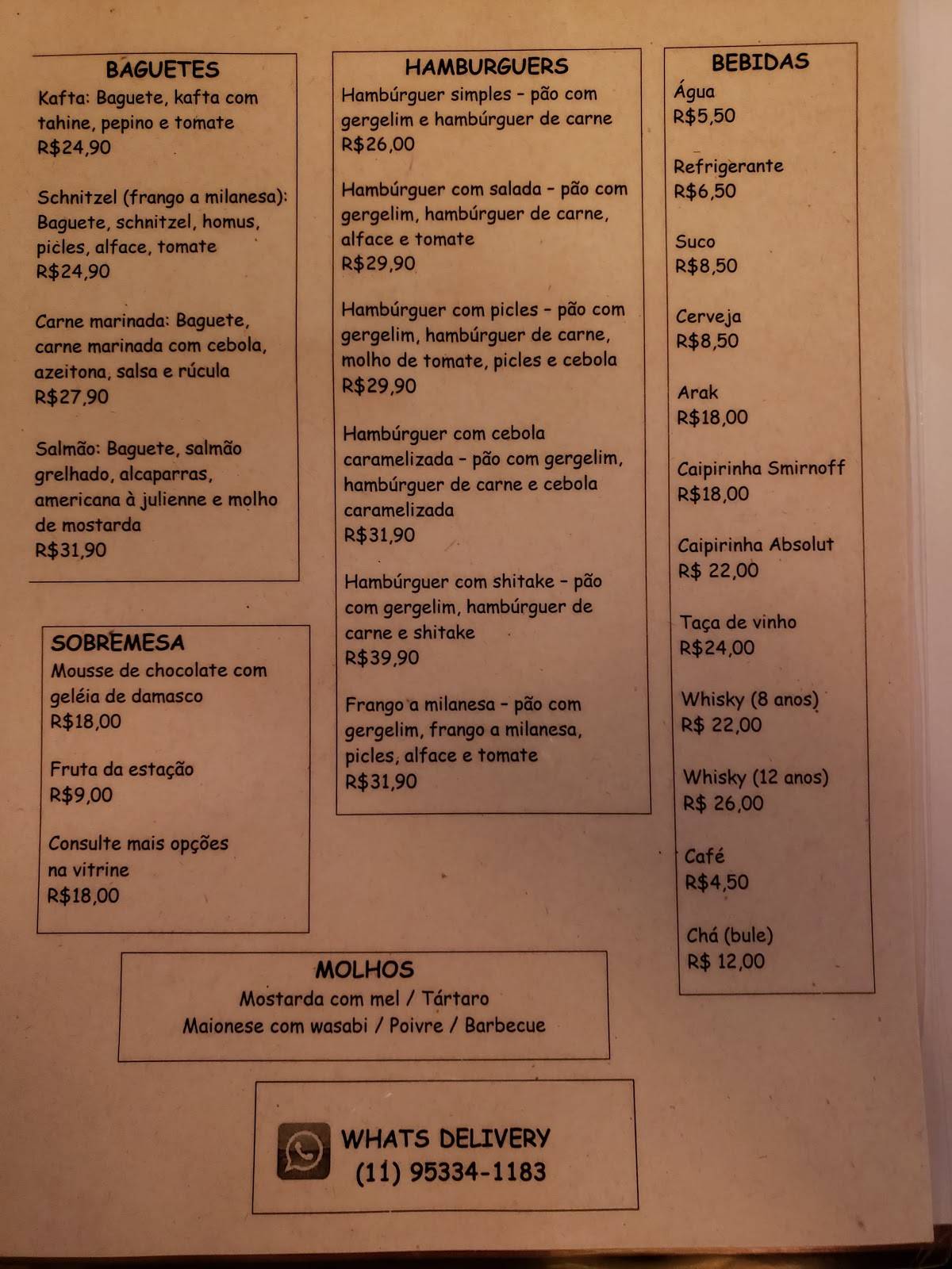 Menu at Restaurante Nur, São Paulo