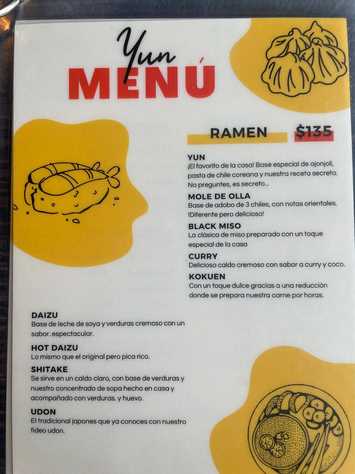 Carta de Restaurante YUN Sushi Ramen, Mexico