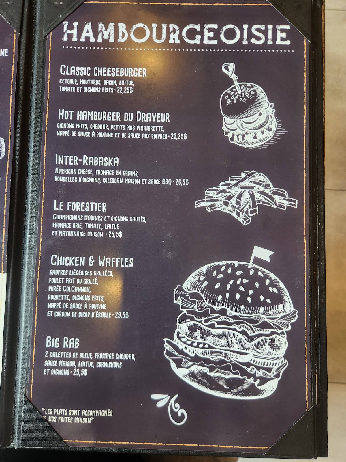 Menu au Resto Pub Le Rabaska, Maniwaki