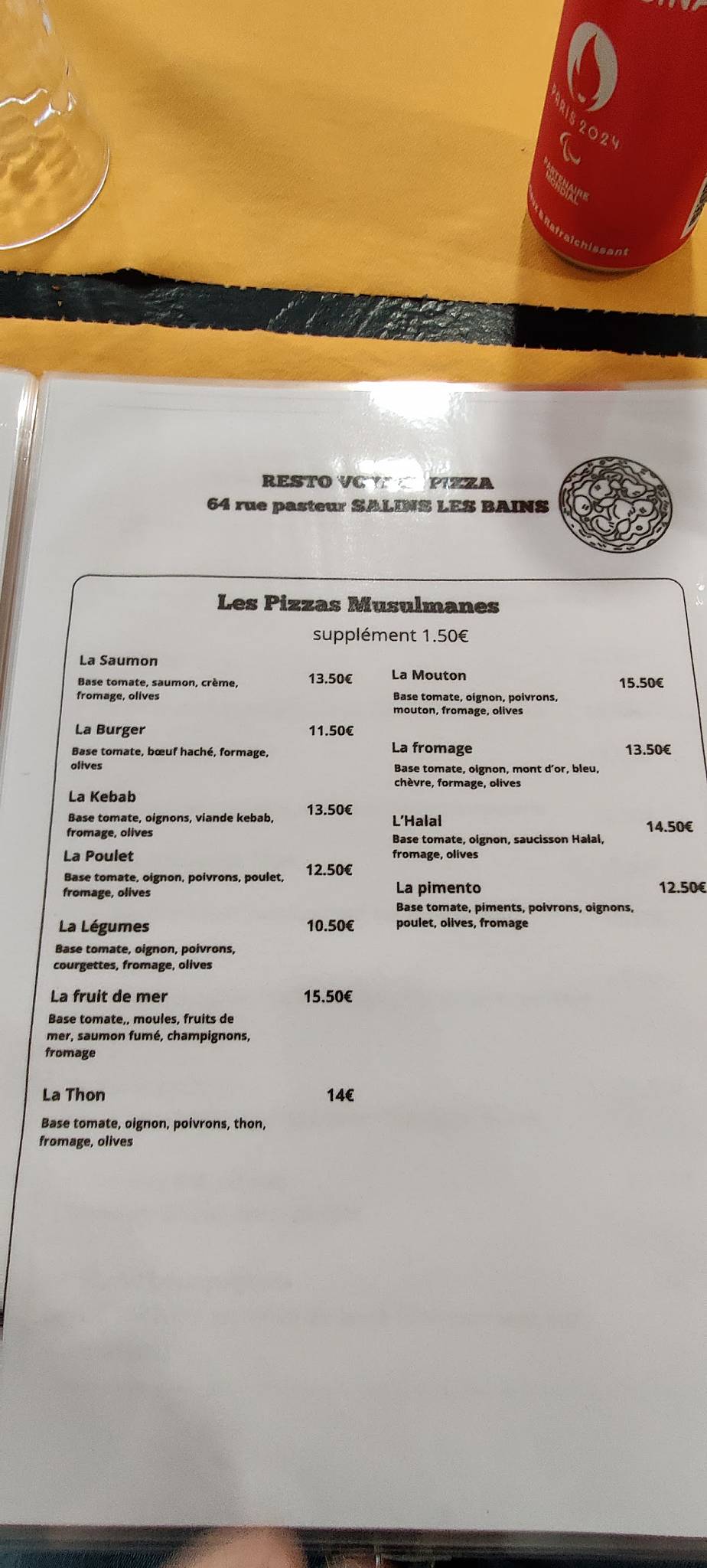 Menu au Resto voyage pizza restaurant, Salins-les-Bains