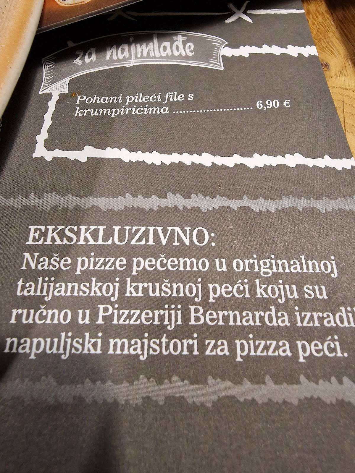 Menu at Restoran Bernarda restaurant, Varaždinske Toplice