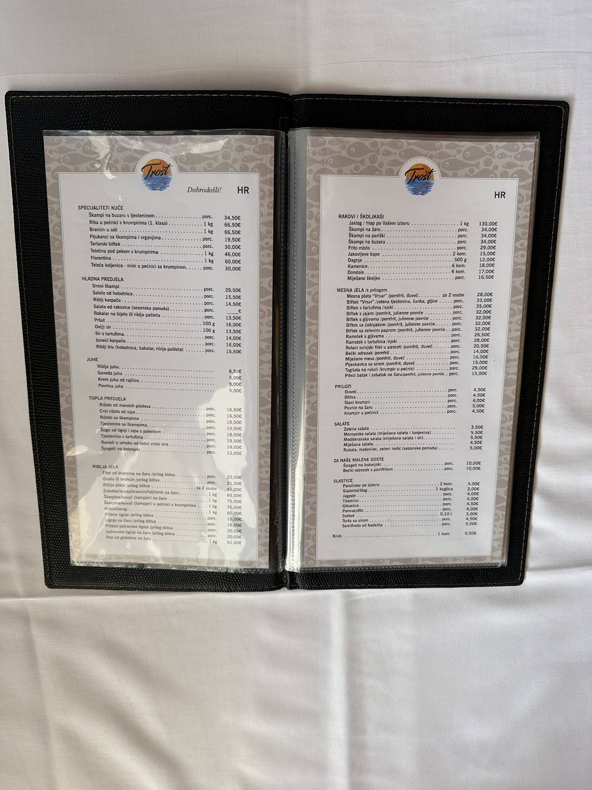 Menu at Restoran “Trošt” restaurant, Vrsar