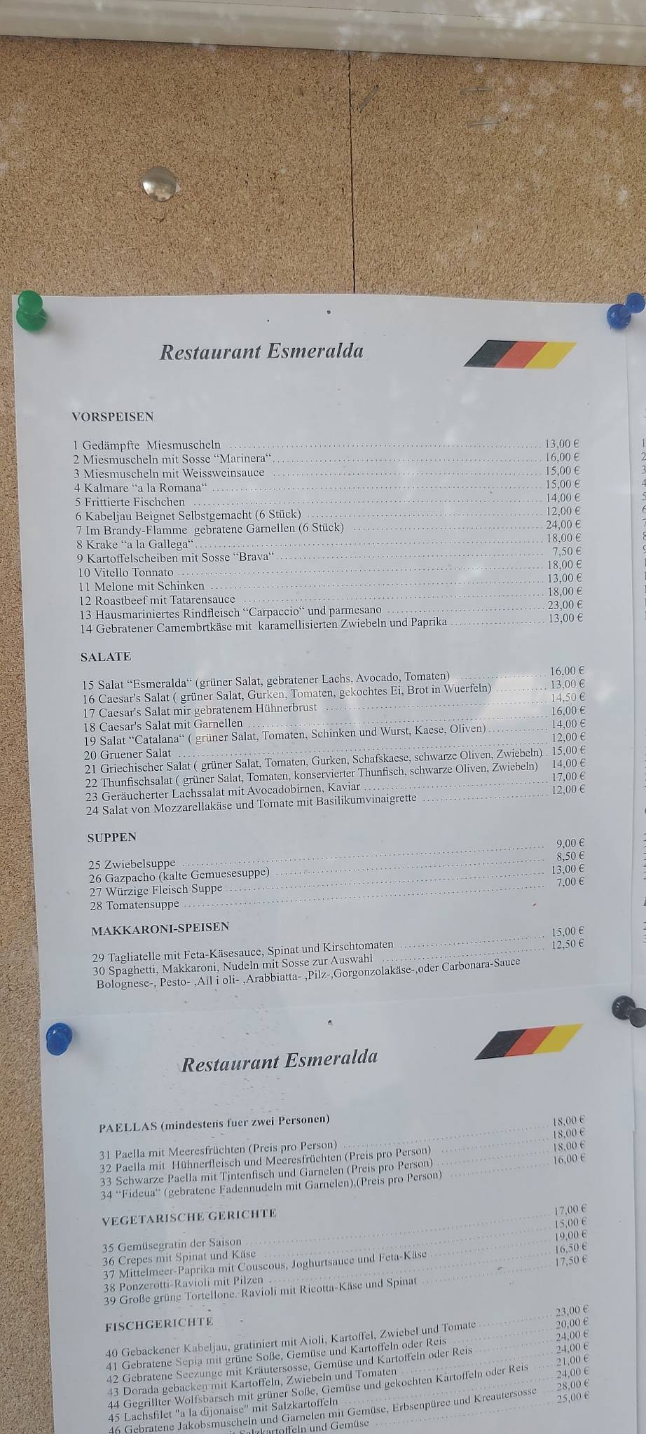 Menu at Retaurante Esmeralda 2009 restaurant, Les Tres Cales, Carrer de ...