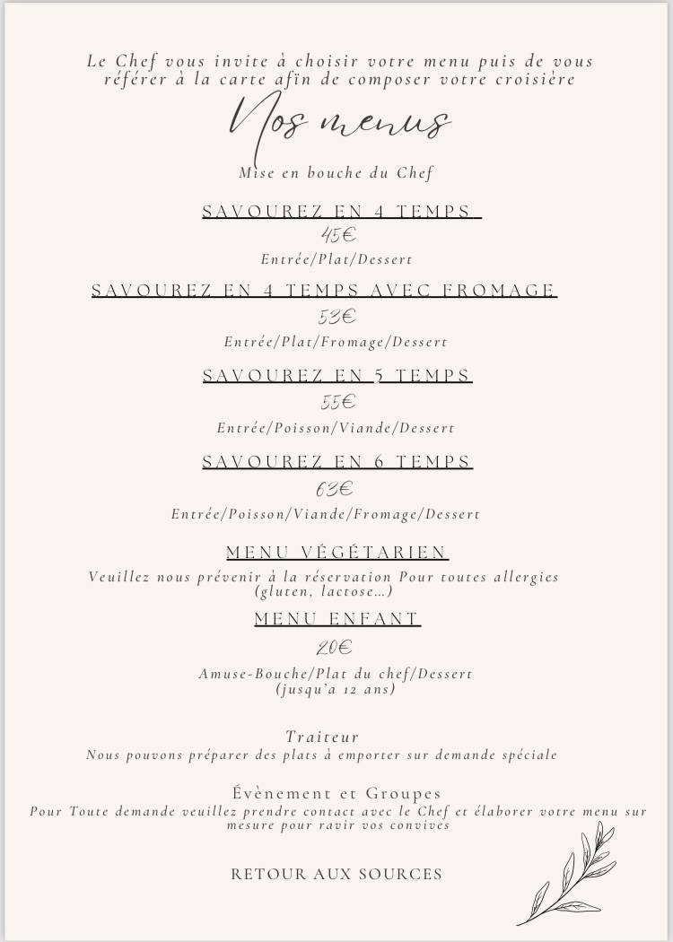 Menu au Retour Aux Sources restaurant, Creney-près-Troyes
