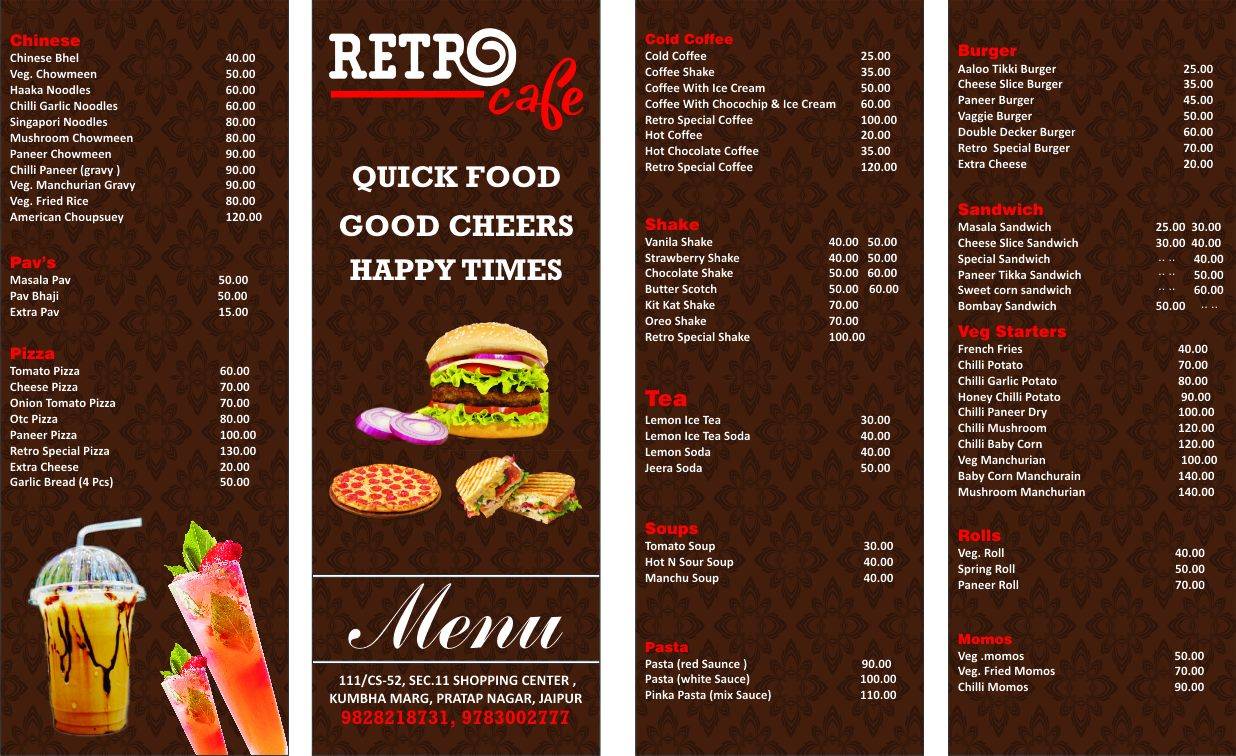 Menu at RETRO, Jaipur, House 3 & 4