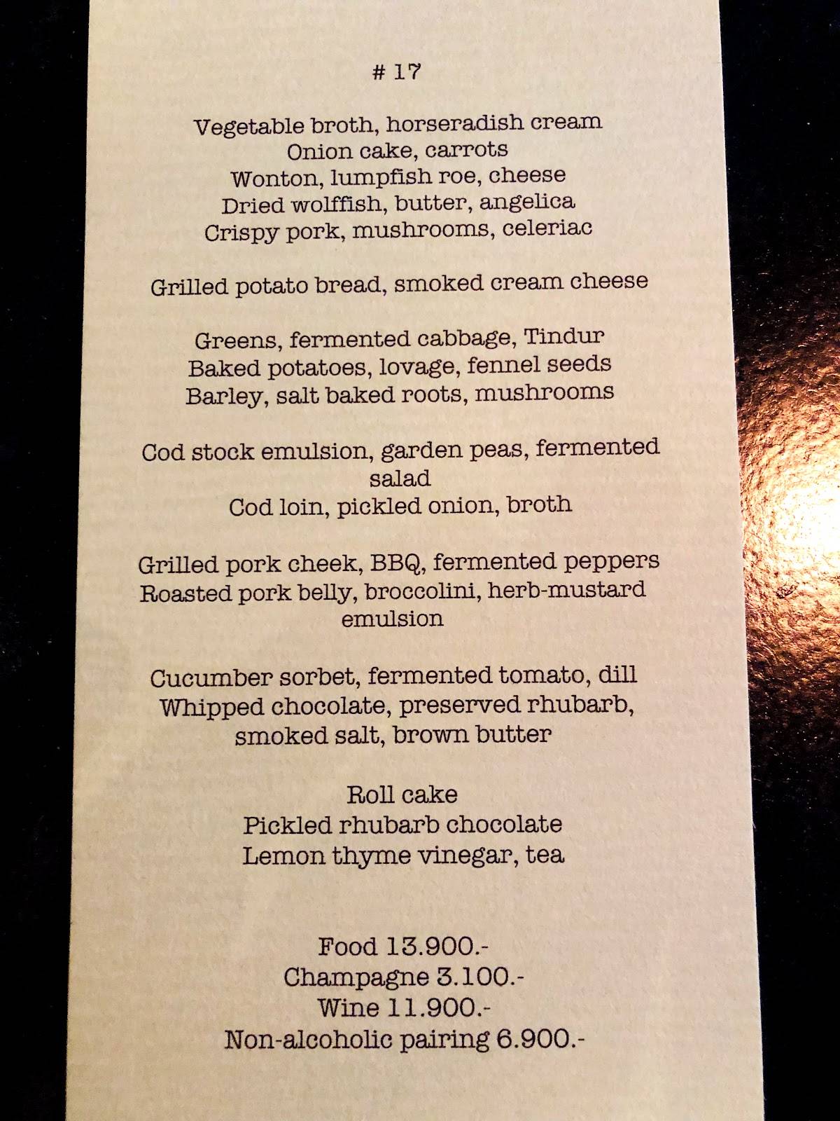 Menu at Dill Restaurant, Reykjavík, Laugavegur 59
