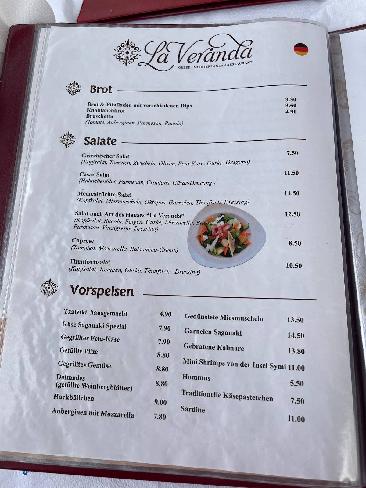 Menu at La Veranda, Rhodes