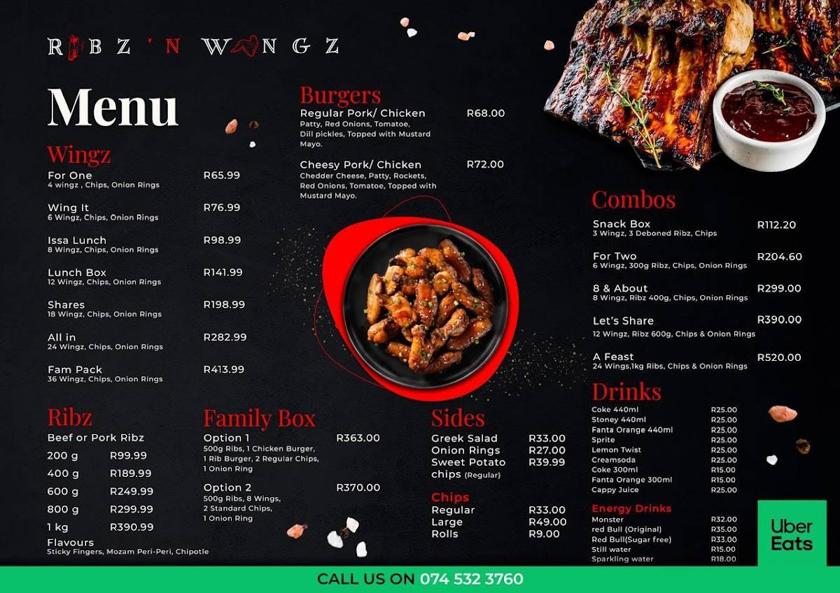 Menu at Ribz N Wingz Rosebank Mall restaurant, Johannesburg