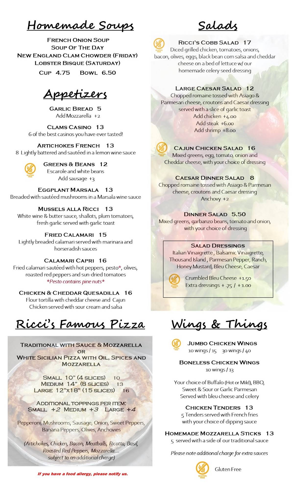 Menu at Ricci's Family Restaurant, Rochester
